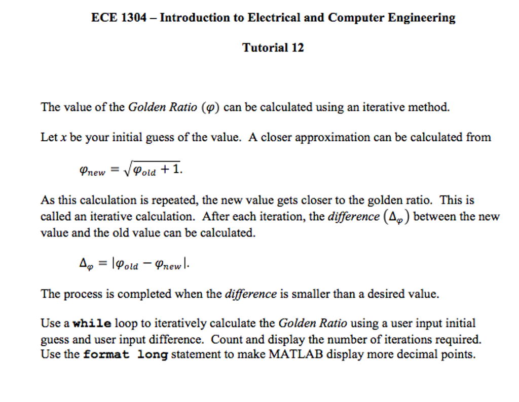 Solved The value of the Golden Ratio (phi) can be calculated | Chegg.com
