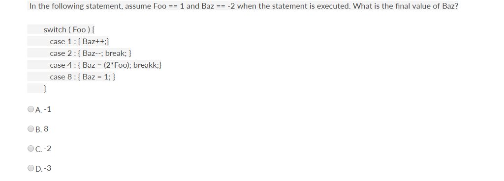 Solved In the following statement, assume Foo 1 and Baz 2 | Chegg.com