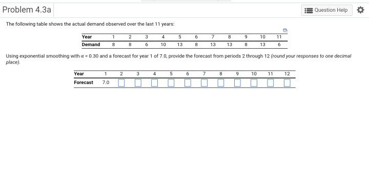 Solved Question Help * Problem 4.3a The following table | Chegg.com