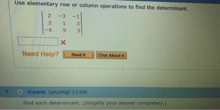 Solved Use elementary row or column operations to find the | Chegg.com