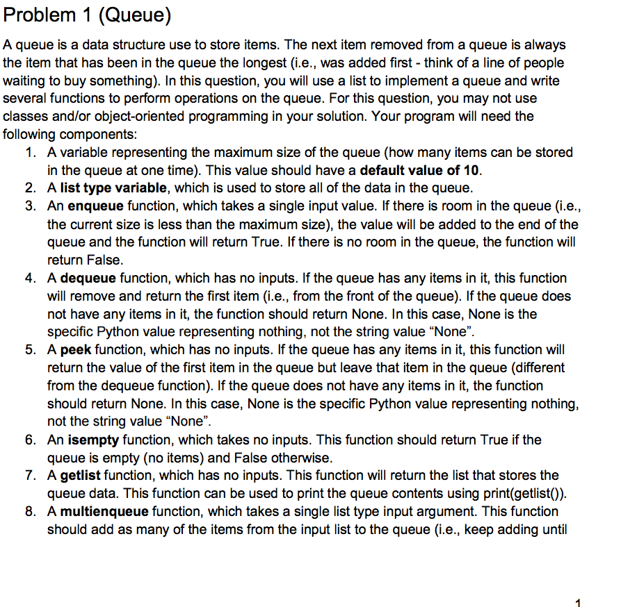 Solved A queue is a data structure use to store items. The | Chegg.com