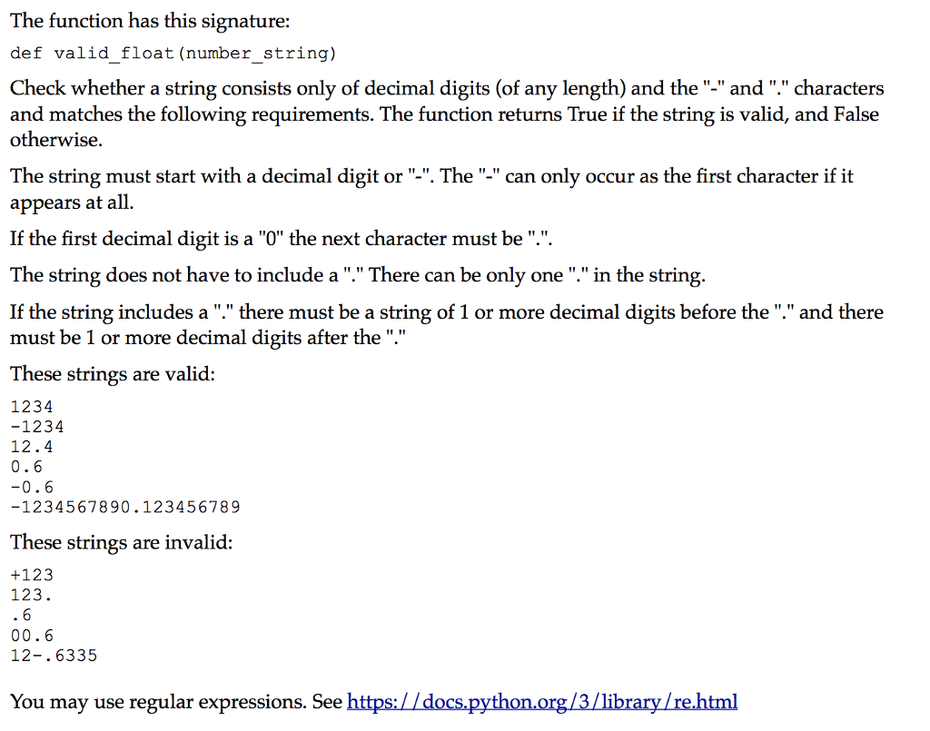 Solved The function has this signature: def valid float | Chegg.com