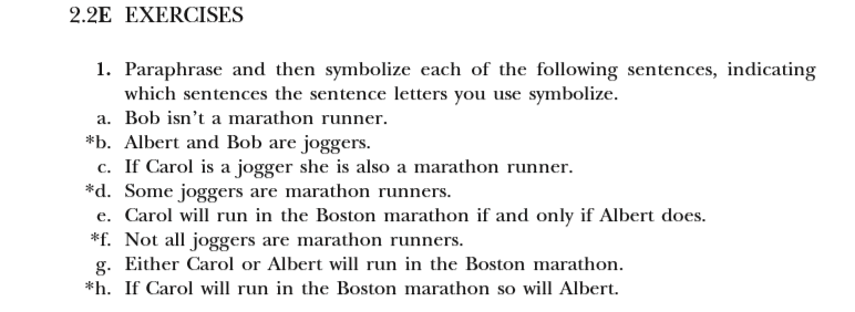 Solved 2.2E EXERCISES 1. Paraphrase and then symbolize each | Chegg.com