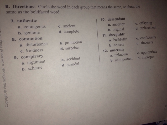 Solved B. Directions: Circle the word in each group that | Chegg.com