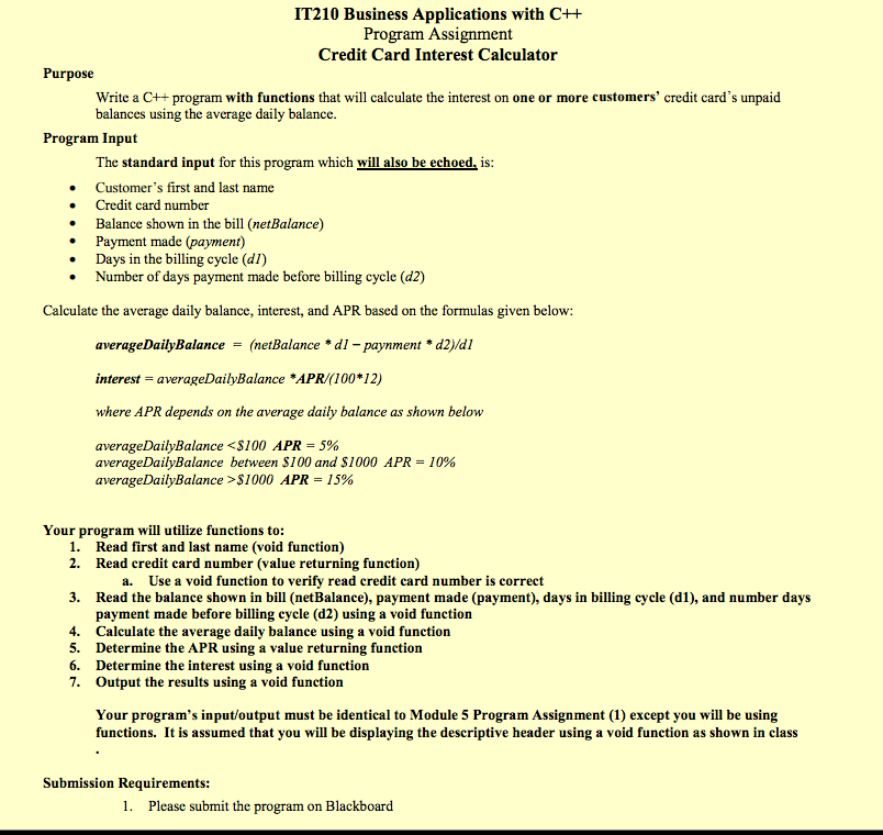 IT210 Business Applications with C++ Program | Chegg.com