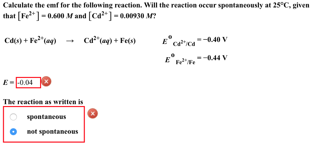 Solved Calculate the emf for the following reaction. Will | Chegg.com