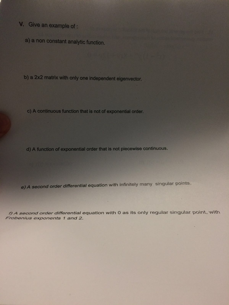 Solved V. Give an example of: a) a non constant analytic | Chegg.com