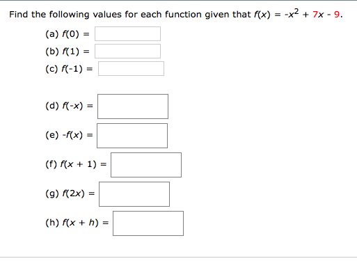 Solved Find the following values for each function given | Chegg.com