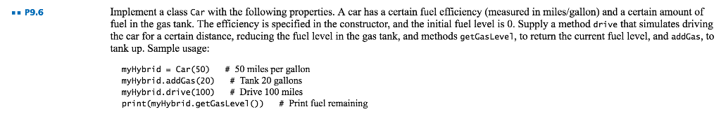 Solved Implement A Class Car With The Following Properties