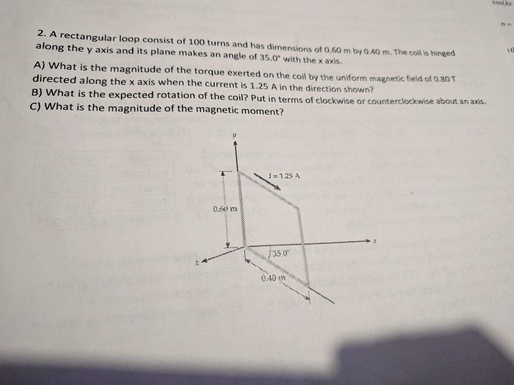 Solved cos(kx n= 2. A rectangular loop consist of 100 turns | Chegg.com