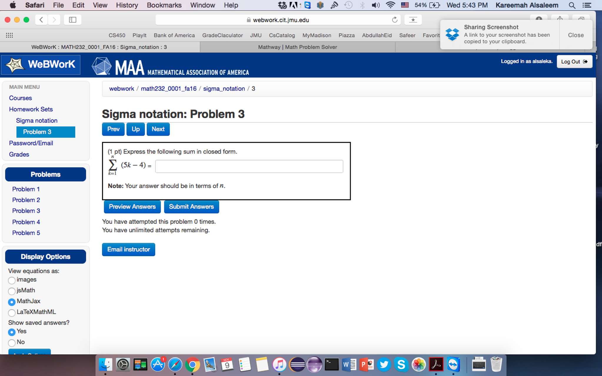 Solved Express the following sum in closed form. sigma_k = | Chegg.com