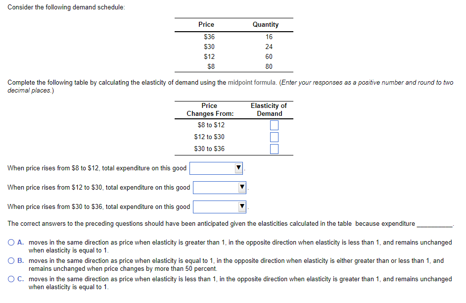 Solved Consider the following demand schedule: Complete the | Chegg.com