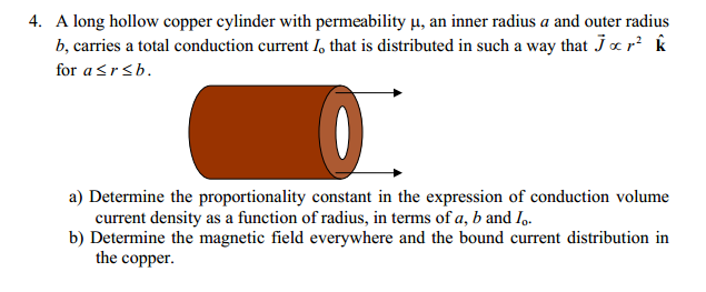 Solved A long hollow copper cylinder with permeability mu, | Chegg.com