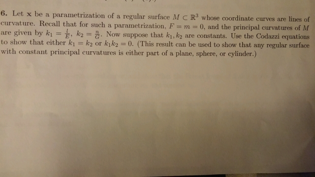 Let x be a parametrization of a regular surface M | Chegg.com