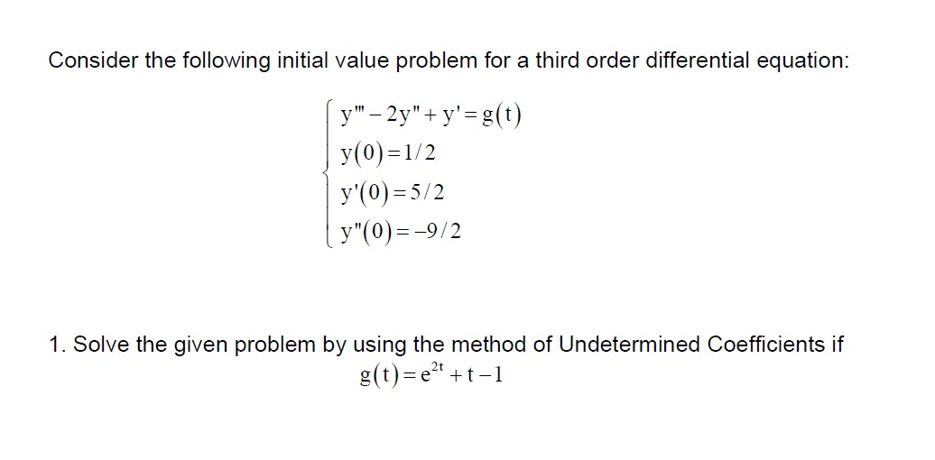 Solved Consider the following initial value problem for a | Chegg.com