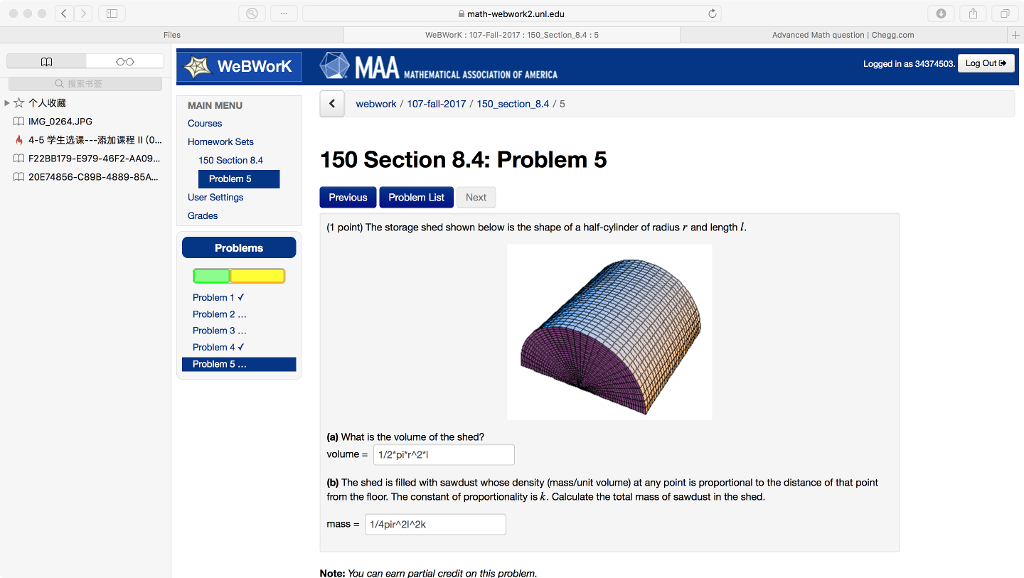 Solved math-webwork2.unl.edu Filles WeBWorK: | Chegg.com