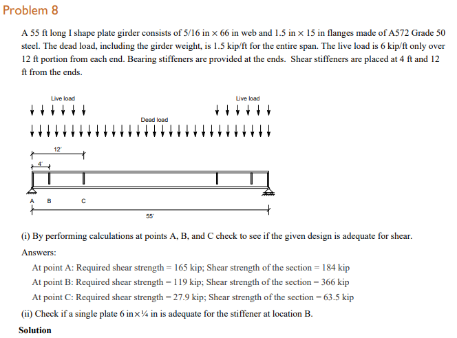 Problem 8 A 55 ft long l shape plate girder consists | Chegg.com