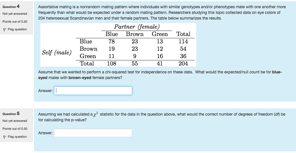 Solved Question 4 Assortative mating is a nonrandom mating | Chegg.com