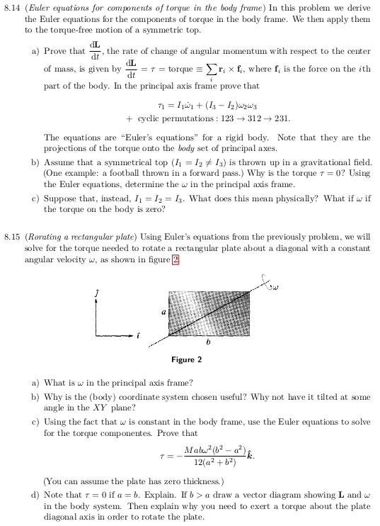 Solved Using Euler’s equations solve for the torque needed | Chegg.com