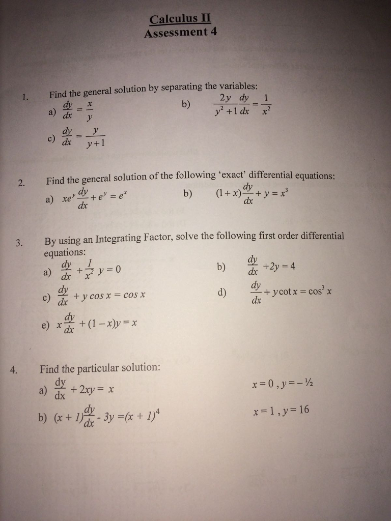 Solved Calculus II Assessment 4 1. Find the general solution | Chegg.com
