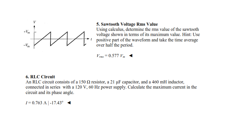Solved Sawtooth Voltage Rms Value Using calculus, determine | Chegg.com