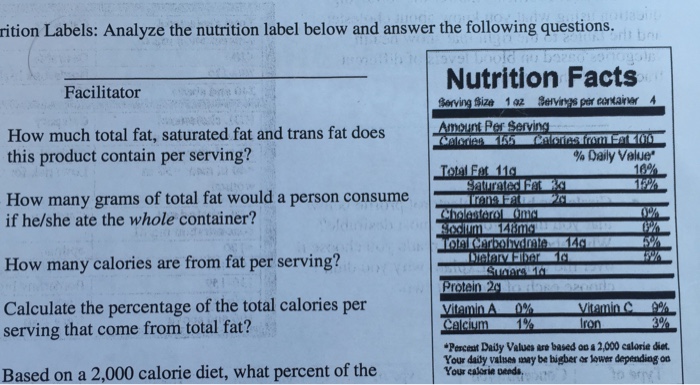 Solved Rition Labels: Analyze the nutrition label below and | Chegg.com
