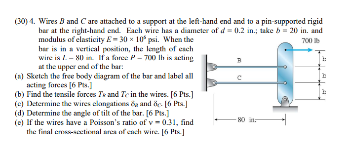 Solved (30) 4. Wires B and C are attached to a support at | Chegg.com