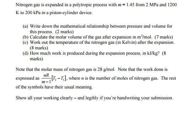Solved Nitrogen gas is expanded in a polytropic process with | Chegg.com