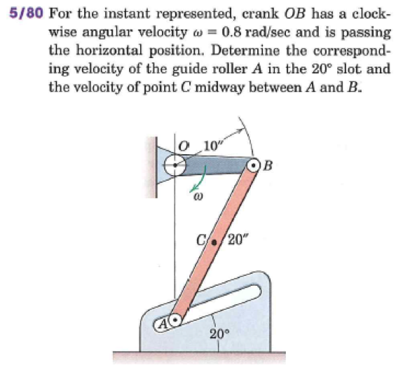 Solved For the instant represented, crank OB has a clockwise | Chegg.com