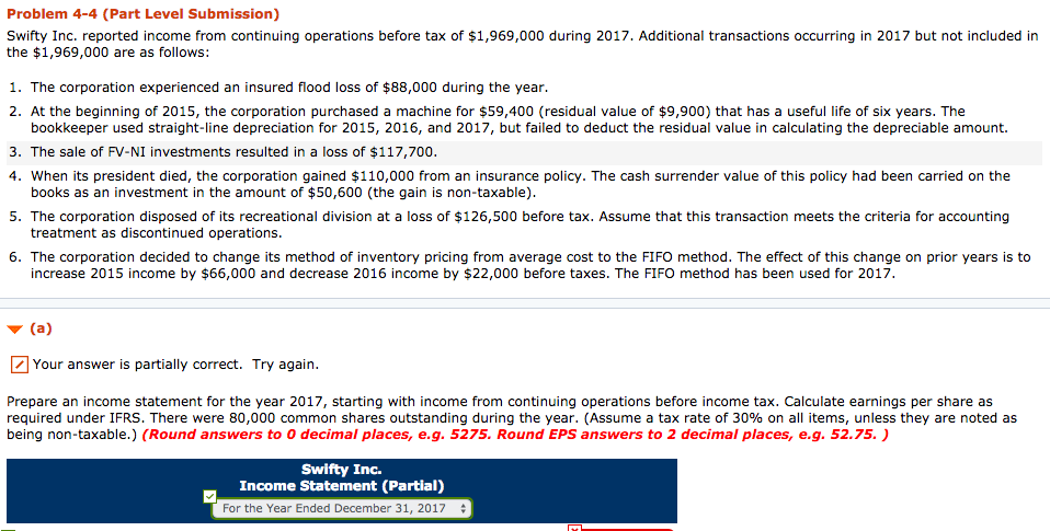 Solved Problem 4-4 (Part Level Submission) Swifty Inc. | Chegg.com