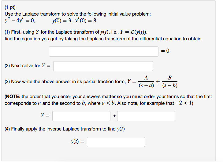 Solved (1 pt Use the Laplace transform to solve the | Chegg.com