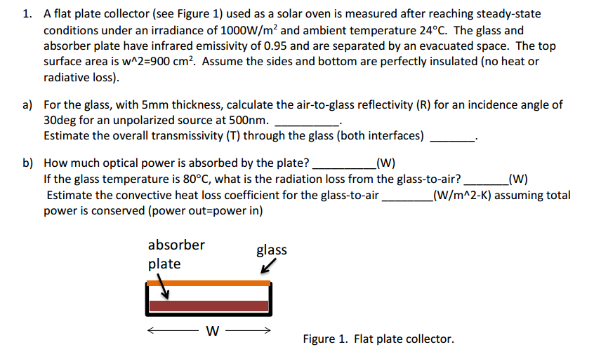 A flat plate collector (see Figure 1) used as a solar | Chegg.com