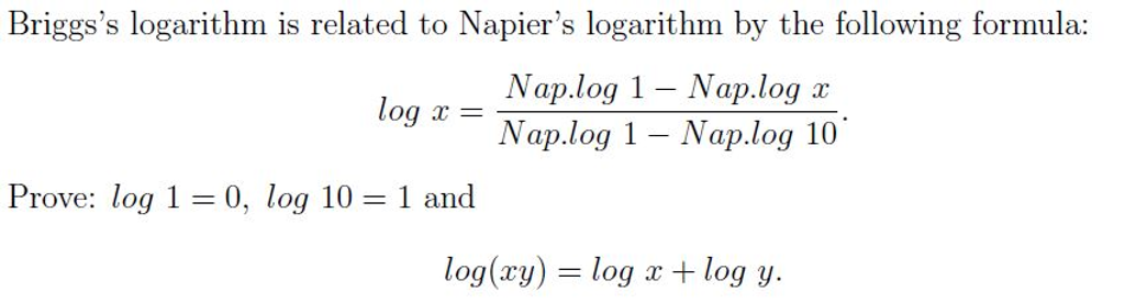 Solved Briggs's logarithm is related to Napier's logarithm | Chegg.com