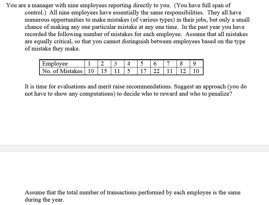 Solved You are a manager with nine employees reporting | Chegg.com