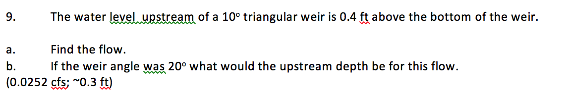 Solved The water level upstream of a 10 degree triangular | Chegg.com
