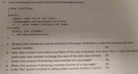 Solved 4. Given the following class interface (partial) | Chegg.com