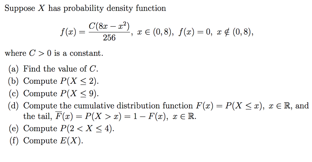 Solved Suppose X has probability density function f(x) = | Chegg.com