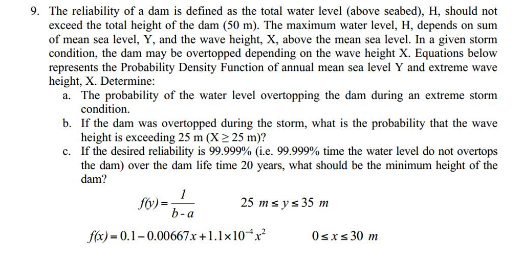 The reliability of a dam is defined as the total | Chegg.com