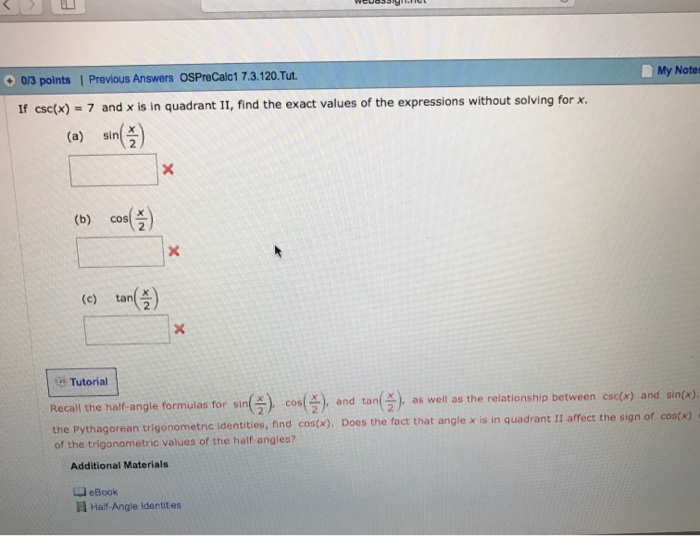Solved If csc = 7 and x is in quadrant II, find the exact | Chegg.com