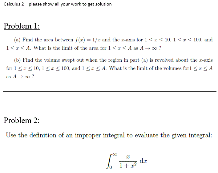 Solved Calculus 2 -please show all your work to get solution | Chegg.com