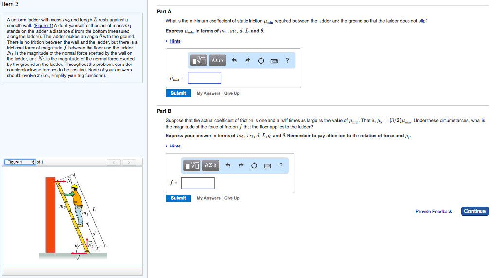 Solved Item 3 Part A A uniform ladder with mass m and length | Chegg.com