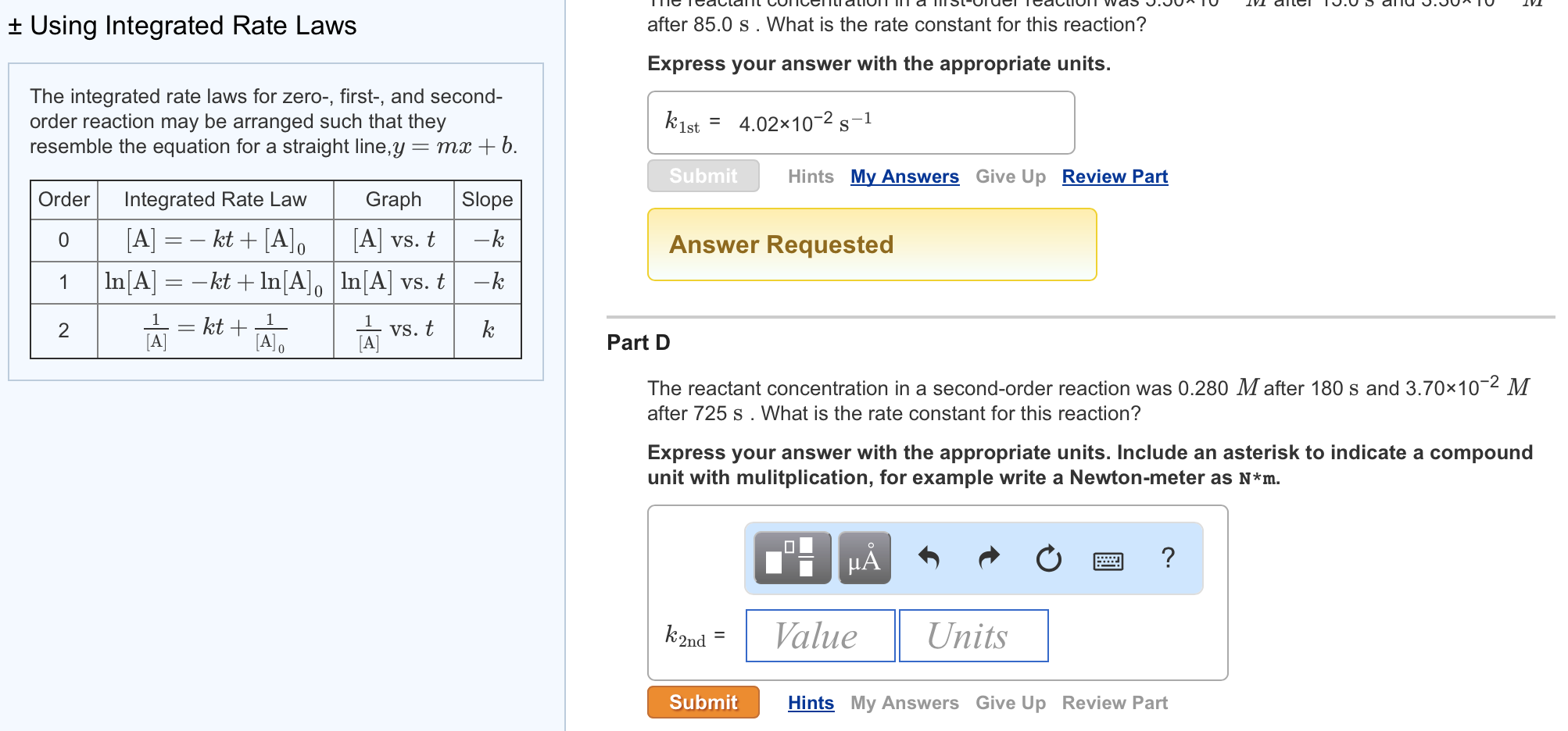 Solved The integrated rate laws for zero-, first-, and | Chegg.com