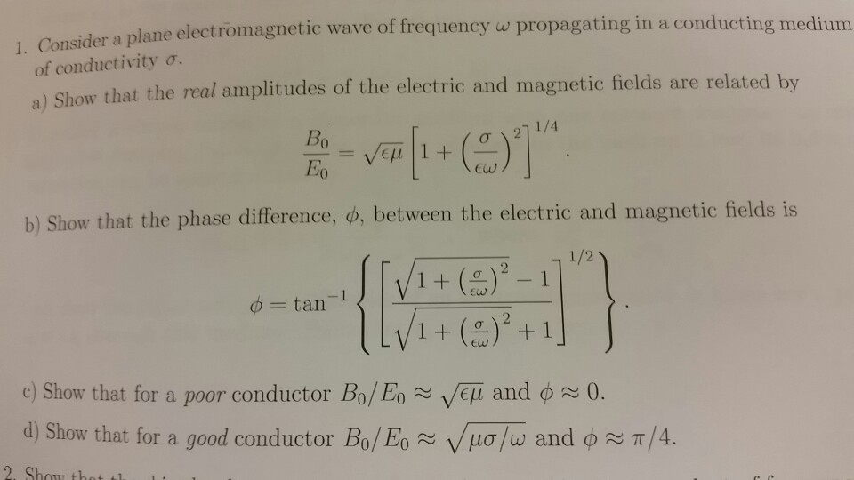 Solved Consider a plane electromagnetic wave of frequency | Chegg.com