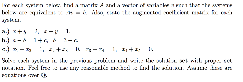 Solved For each system below, find a matrix A and a vector | Chegg.com
