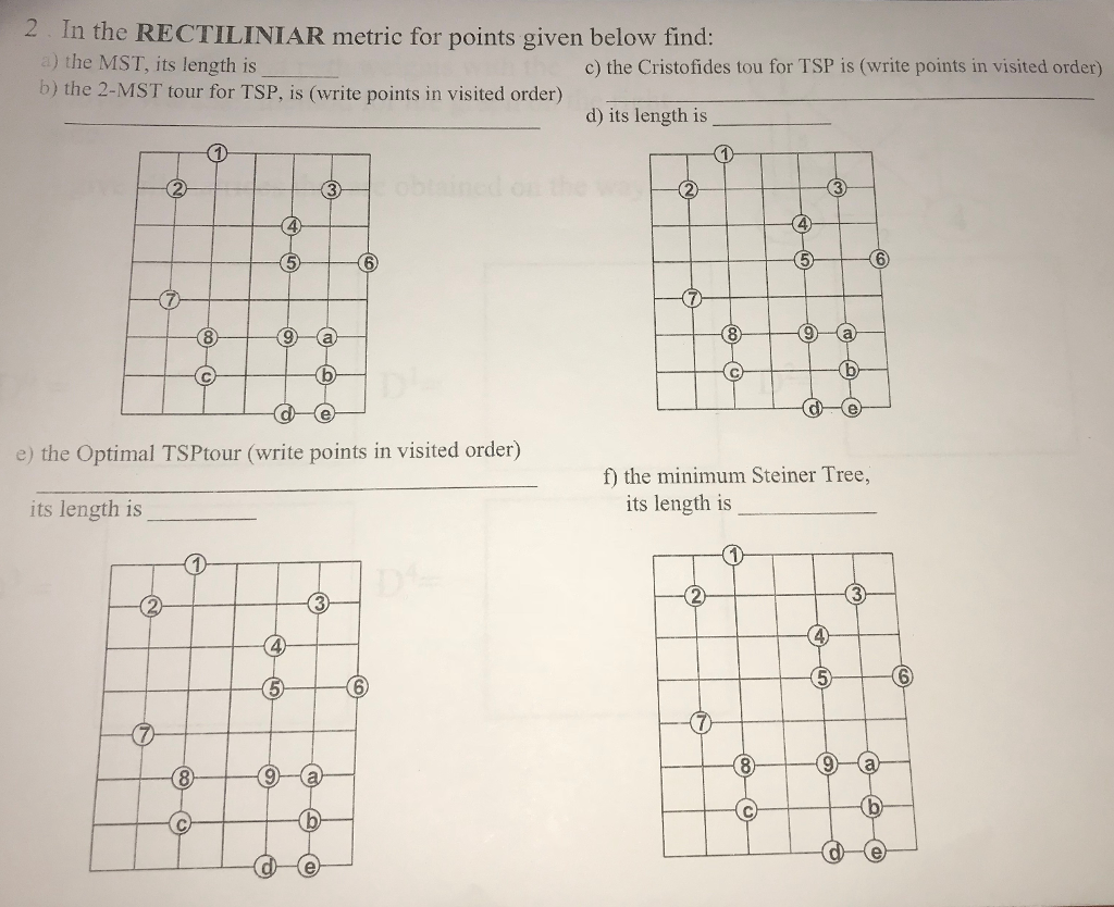 Solved 2. In the RECTILINIAR metric for points given below | Chegg.com