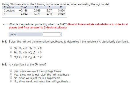 Solved Using 30 observations, the following output was | Chegg.com