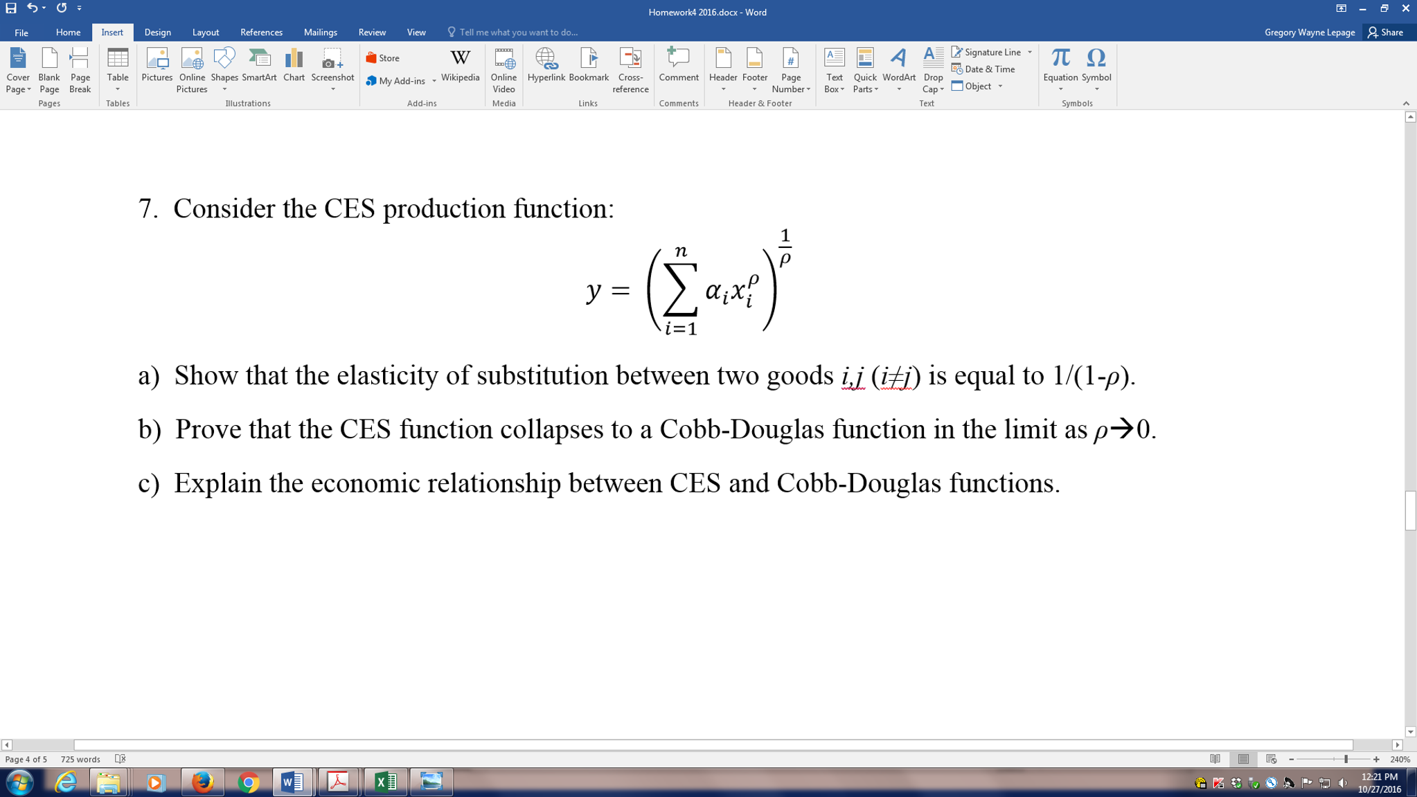 Solved Consider the CES production function: y = (sigma_i = | Chegg.com