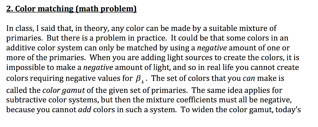 2. Color matching math problem In class, I said that, | Chegg.com