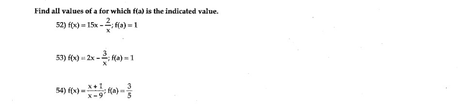 Solved Find all values of a for which f(a) is the indicated | Chegg.com
