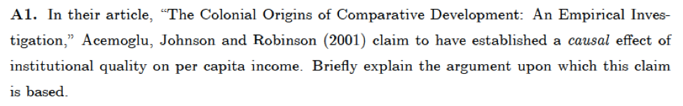 Solved A1. In their article, "The Colonial Origins of | Chegg.com